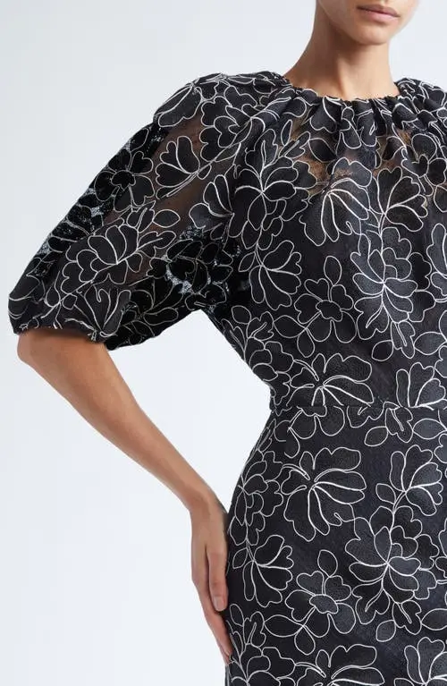 Lela Rose Naomi Floral Lace Column Dress