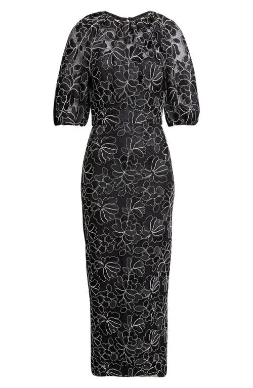Lela Rose Naomi Floral Lace Column Dress