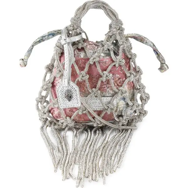 Kurt Geiger Mini Macramé Crystal Drawstring Bag - Open Grey