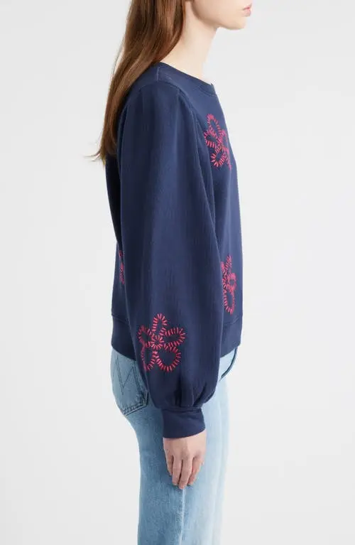 Rails Floral Embroidered Balloon Sleeve Sweatshirt - Navy