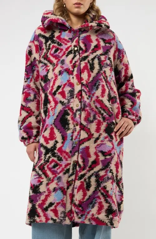 VIENS AVEC MOI Aurora Abstract Print Wool Blend Coat - Pink