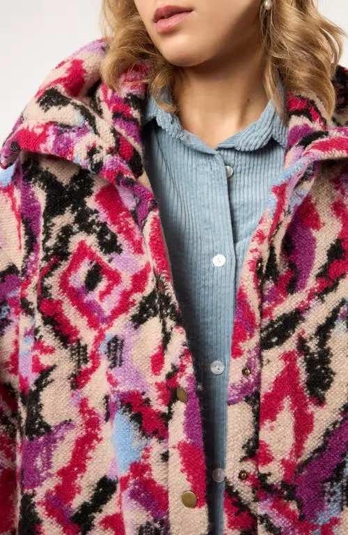 VIENS AVEC MOI Aurora Abstract Print Wool Blend Coat - Pink