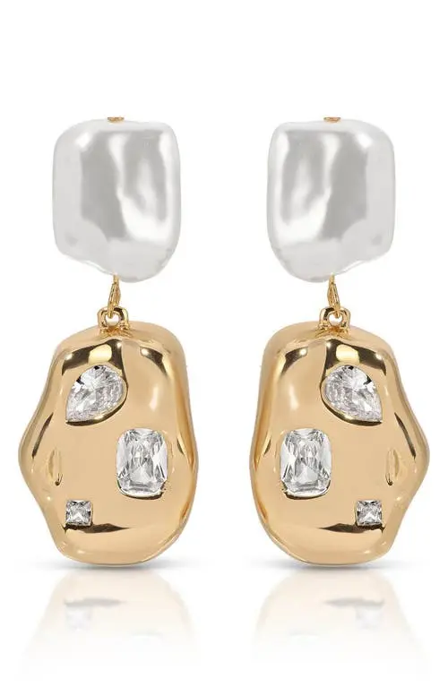 Ettika Crystal And Faux Pearl Drop Earrings - Gold