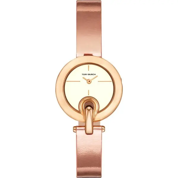 Tory Burch Small Pierced Leather Strap Watch - Rose Gold