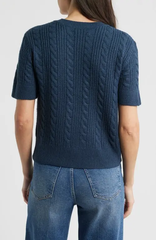 Lucky Brand Short Sleeve Cable Cardigan - Midnight Navy