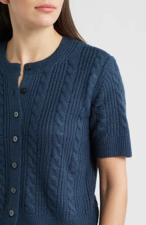 Lucky Brand Short Sleeve Cable Cardigan - Midnight Navy