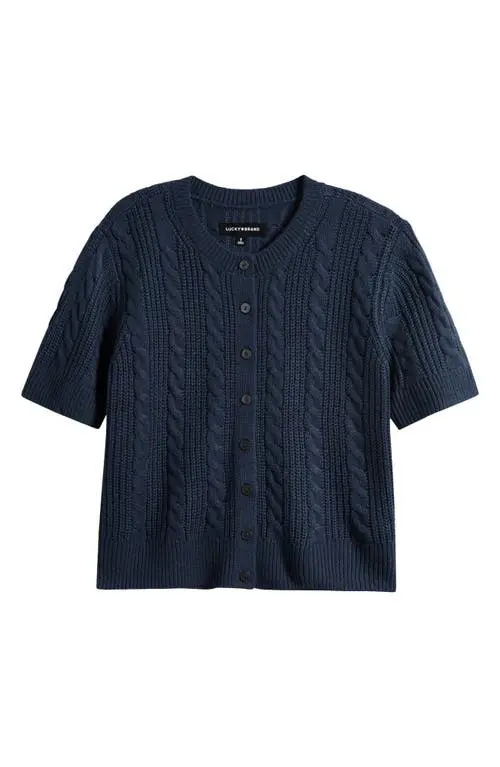 Lucky Brand Short Sleeve Cable Cardigan - Midnight Navy