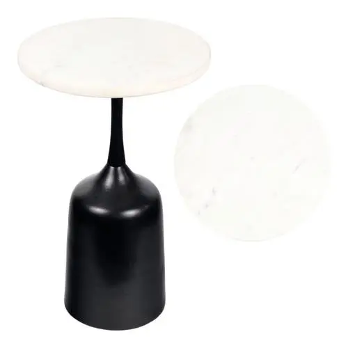 JONATHAN Y Pip 20.25" Classic Designer Metal Drink Table And Decorative End Table With White Marble Round Top And Bell Pedestal Base - Antique Black
