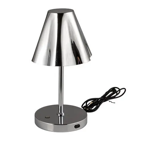 STORIED HOME Metal Led Rechargeable Table Lamp With Touch Sensor - Chrome
