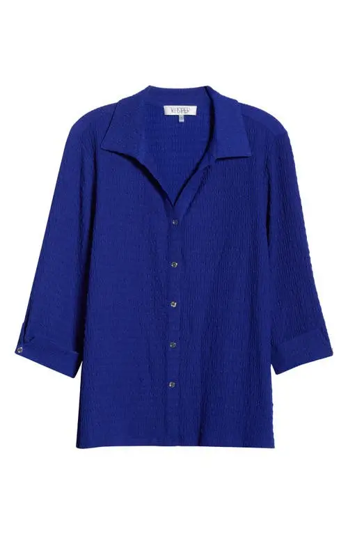 KASPER Ridge Knit Button-up Shirt - Royal Signature