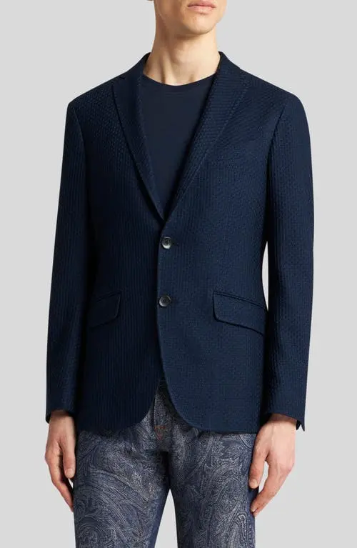 Etro Roma Navy Textured Cotton Knit Blazer - Blue Scurissimo