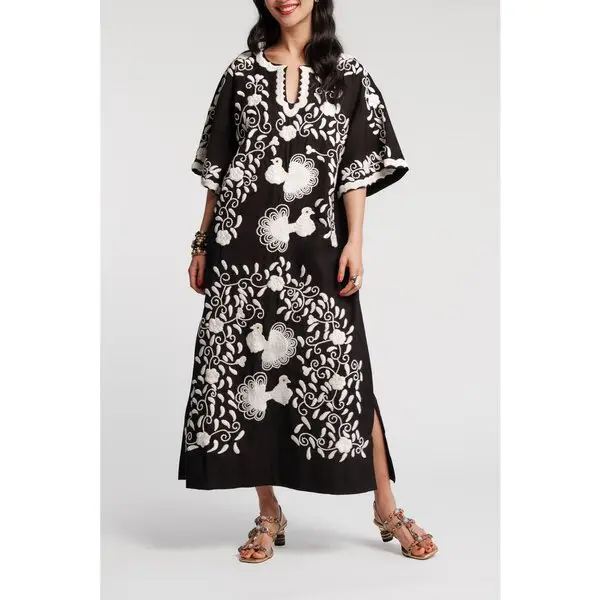 FRANCES VALENTINE Embroidered Caftan - Black/multi