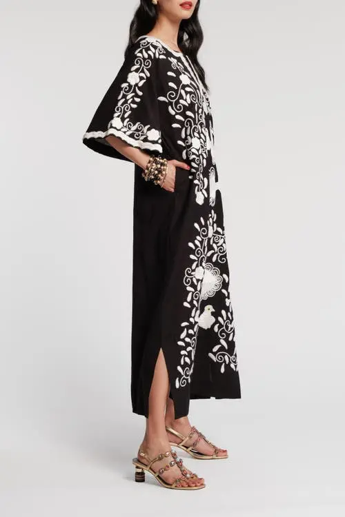 FRANCES VALENTINE Embroidered Caftan - Black/multi