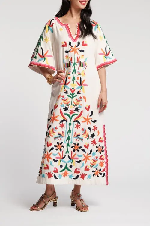 FRANCES VALENTINE Charming Caftan Veracruz - Oyster/multi