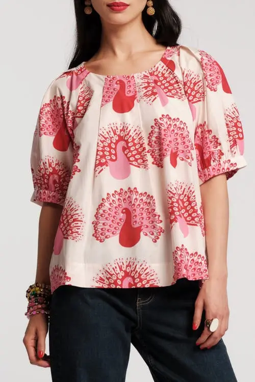 FRANCES VALENTINE Zonda Peacock Top - Oyster/multi