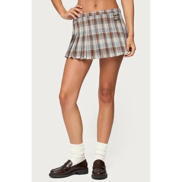 EDIKTED Tracy Plaid Pleated Miniskirt - Blue/brown
