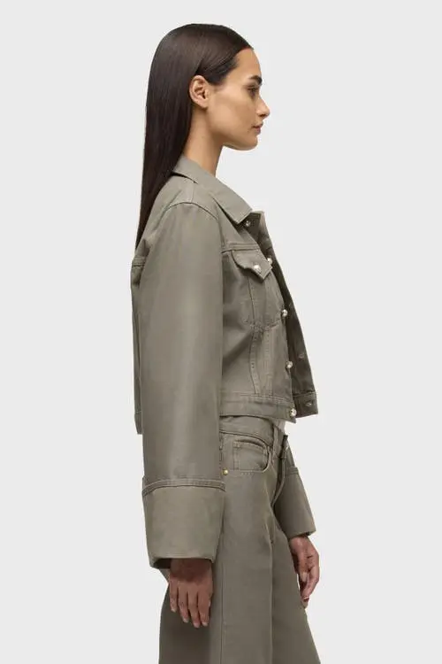 Hudson Jeans Cuffed Cropped Jacket - Washed Olive
