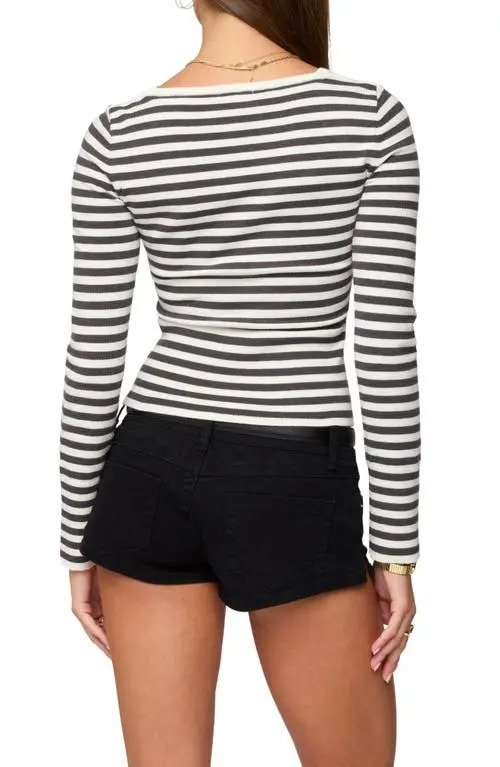 EDIKTED Striped Layered Long Sleeve Crop Top - Gray-and-white