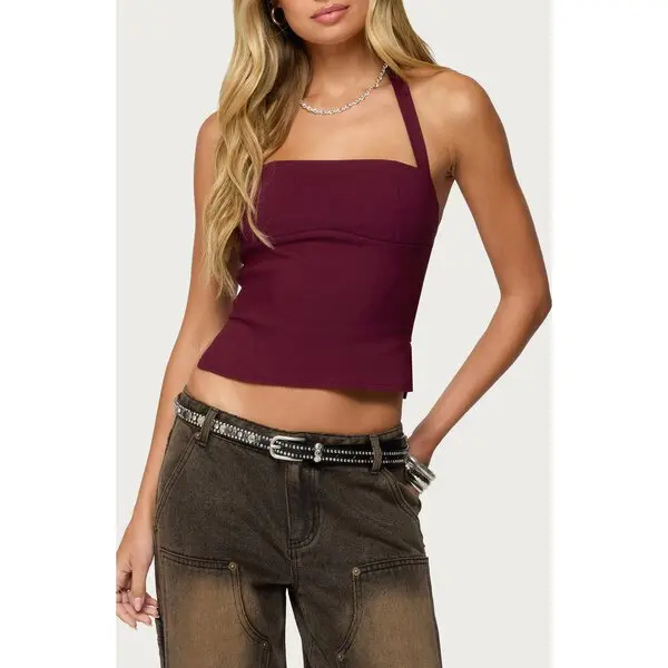 EDIKTED Dara Halter Top - Maroon