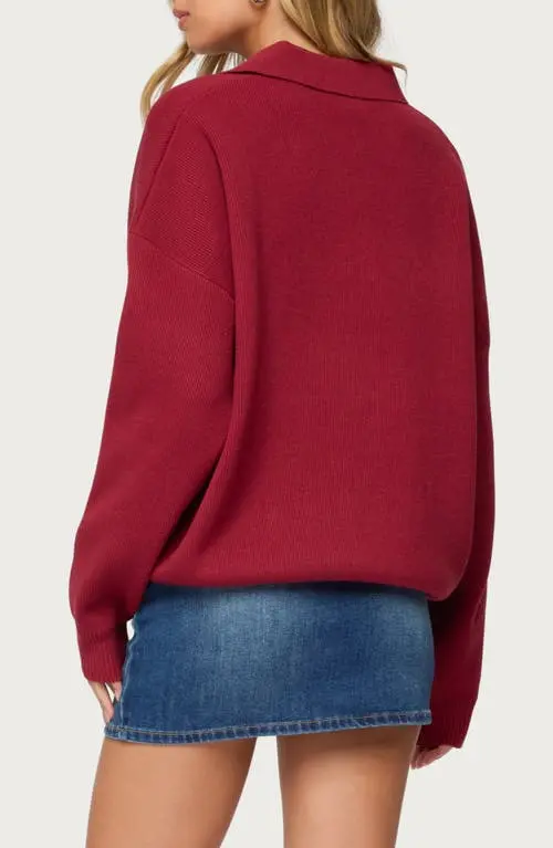 EDIKTED Lorie Oversize Polo Sweater - Red
