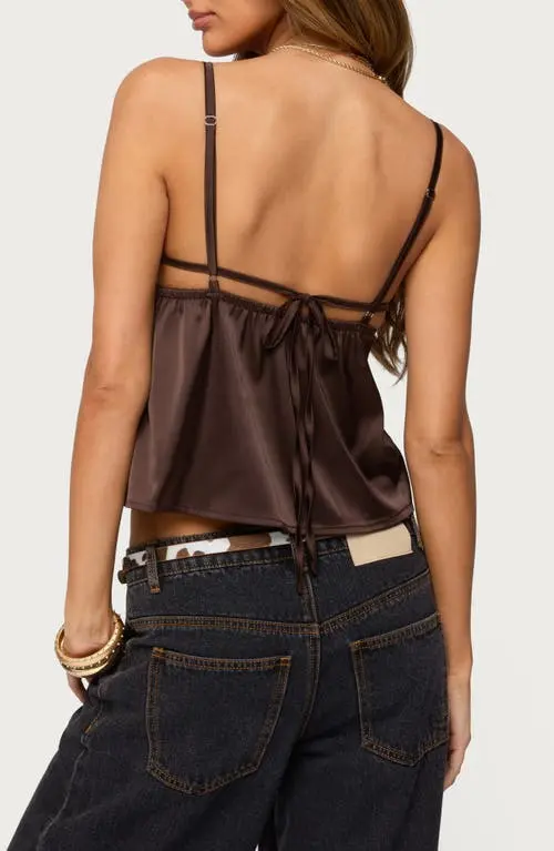 EDIKTED Lace Trim Satin Camisole - Brown