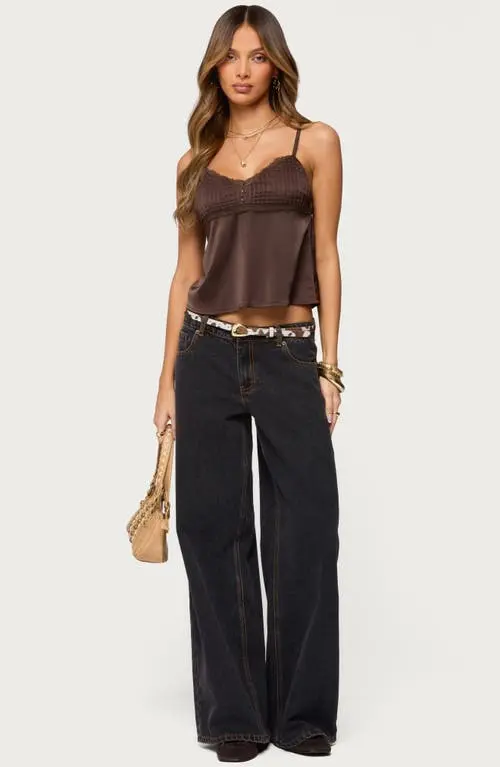 EDIKTED Lace Trim Satin Camisole - Brown