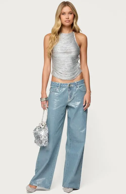 EDIKTED Shiny Wide Leg Jeans