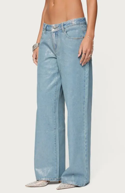 EDIKTED Shiny Wide Leg Jeans