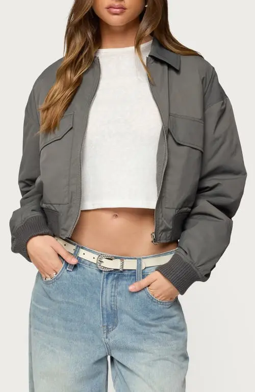 EDIKTED Oversized Ruched Sleeve Bomber Jacket