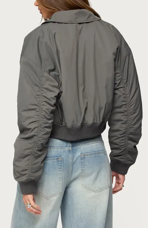 EDIKTED Oversized Ruched Sleeve Bomber Jacket