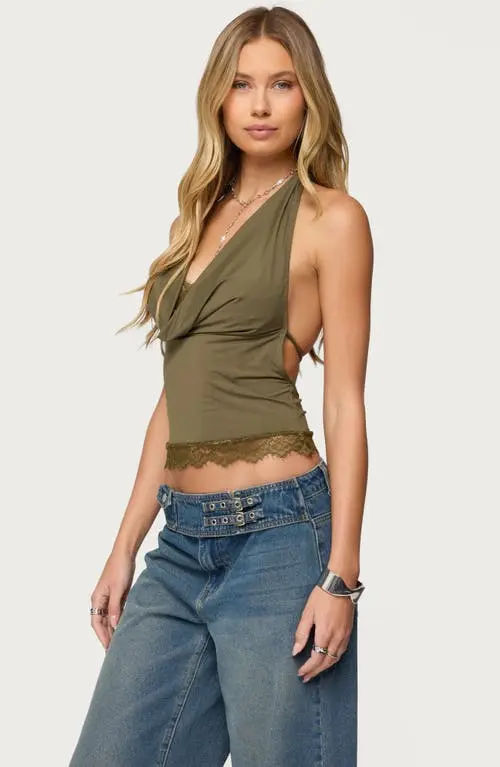 EDIKTED Layered Lace Trim Halter Top