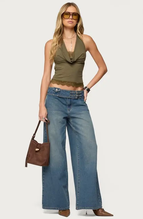 EDIKTED Layered Lace Trim Halter Top
