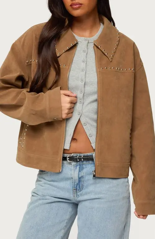 EDIKTED Memphis Studded Faux Suede Jacket - Tan