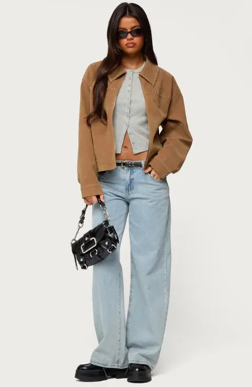 EDIKTED Memphis Studded Faux Suede Jacket - Tan