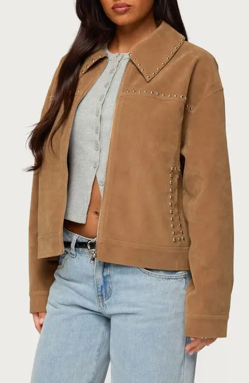 EDIKTED Memphis Studded Faux Suede Jacket - Tan