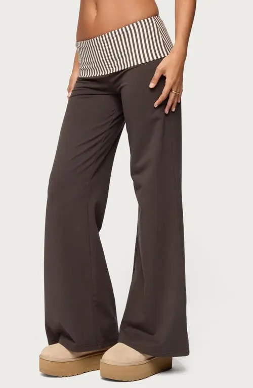EDIKTED Striped Foldover Wide Leg Pants - Dark-gray