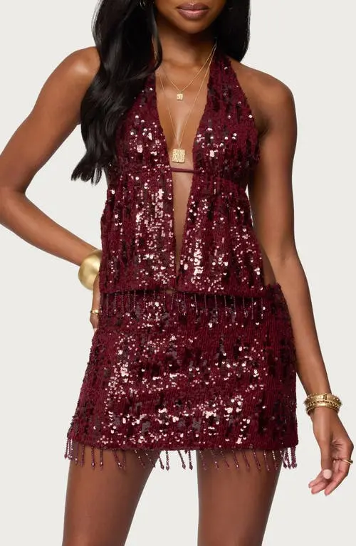 EDIKTED Dalis Fringe Sequin Halter Top
