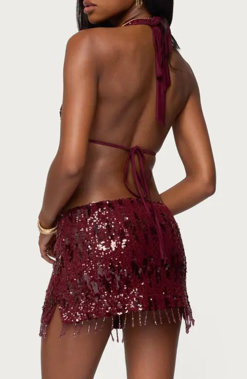 EDIKTED Dalis Fringe Sequin Halter Top