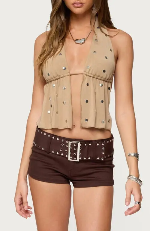 EDIKTED Studded Halter Top - Mocha