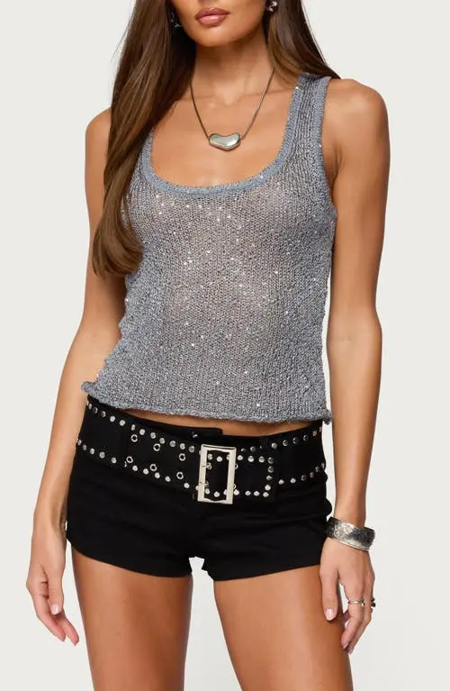 EDIKTED Eleora Sequin Knit Tank - Gray