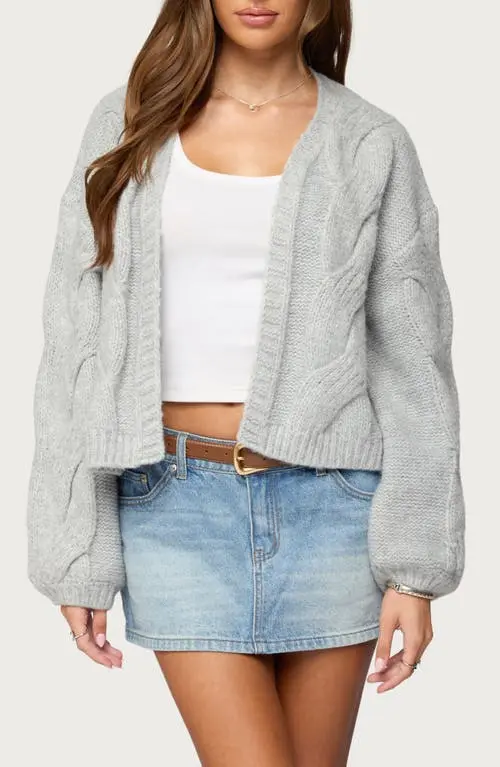 EDIKTED Braiden Chunky Cable Stitch Cardigan - Light-grey-melange