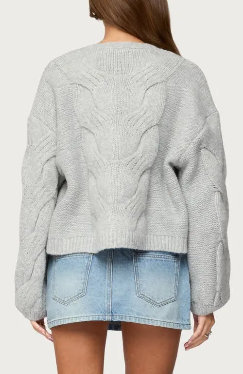 EDIKTED Braiden Chunky Cable Stitch Cardigan - Light-grey-melange