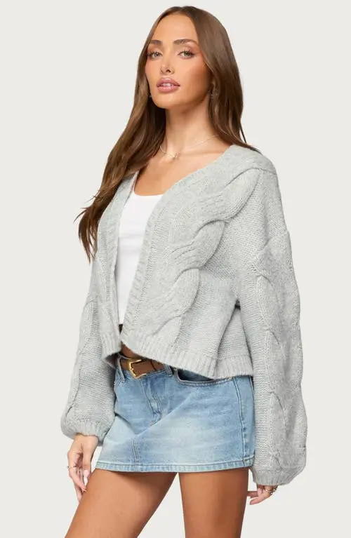 EDIKTED Braiden Chunky Cable Stitch Cardigan - Light-grey-melange