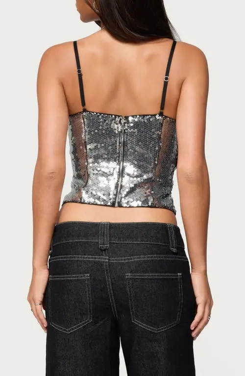 EDIKTED Sequin Keyhole Crop Camisole