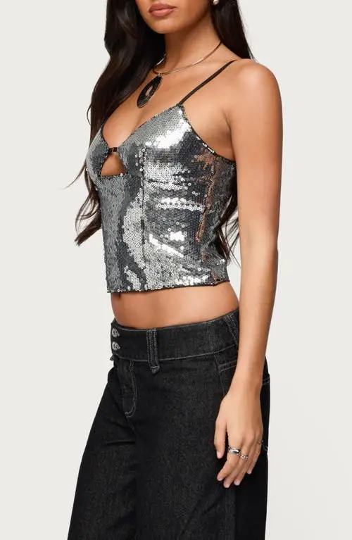 EDIKTED Sequin Keyhole Crop Camisole