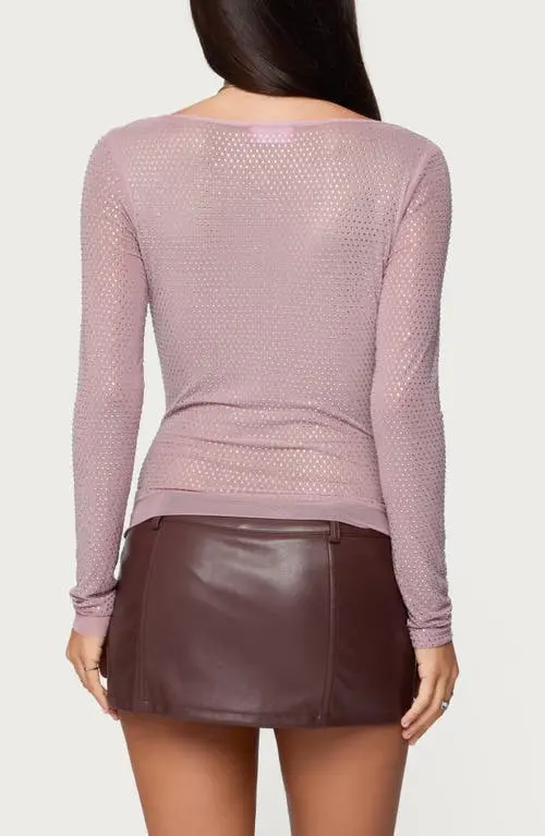 EDIKTED Rhinestone Cowl Neck Mesh Top