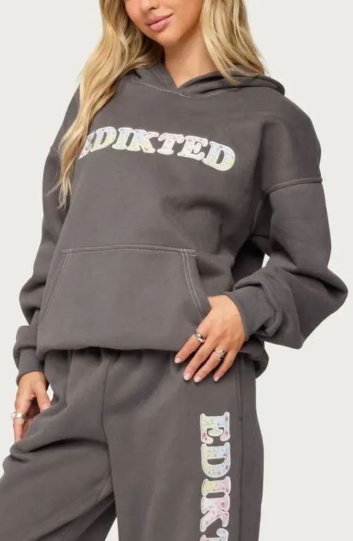 EDIKTED Flower Logo Hoodie - Gray