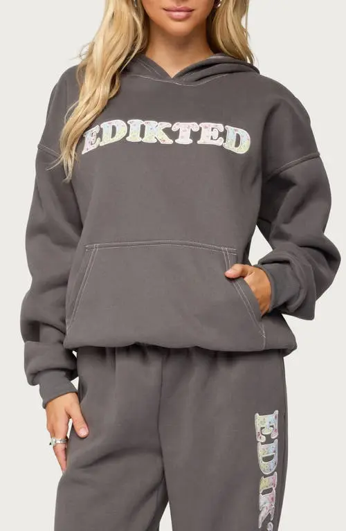 EDIKTED Flower Logo Hoodie - Gray