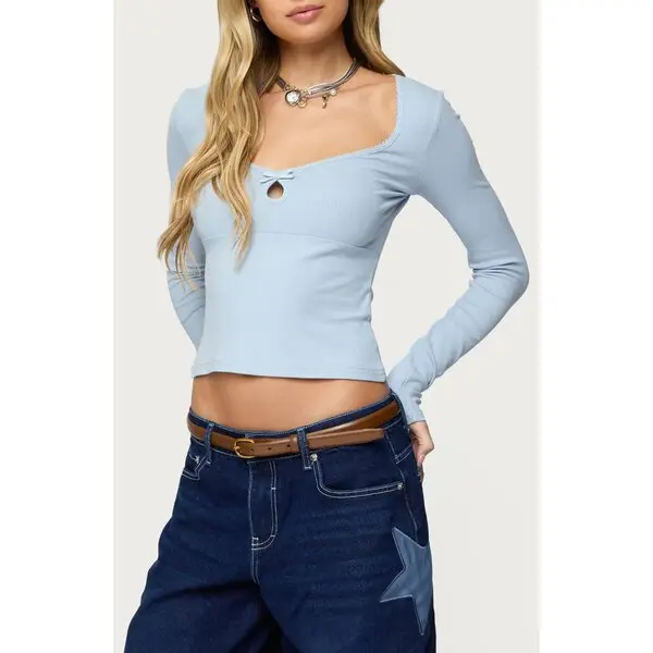 EDIKTED Keyhole Cutout Long Sleeve Top