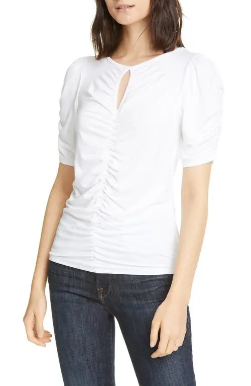 FRAME Shirred Keyhole Neck T-shirt